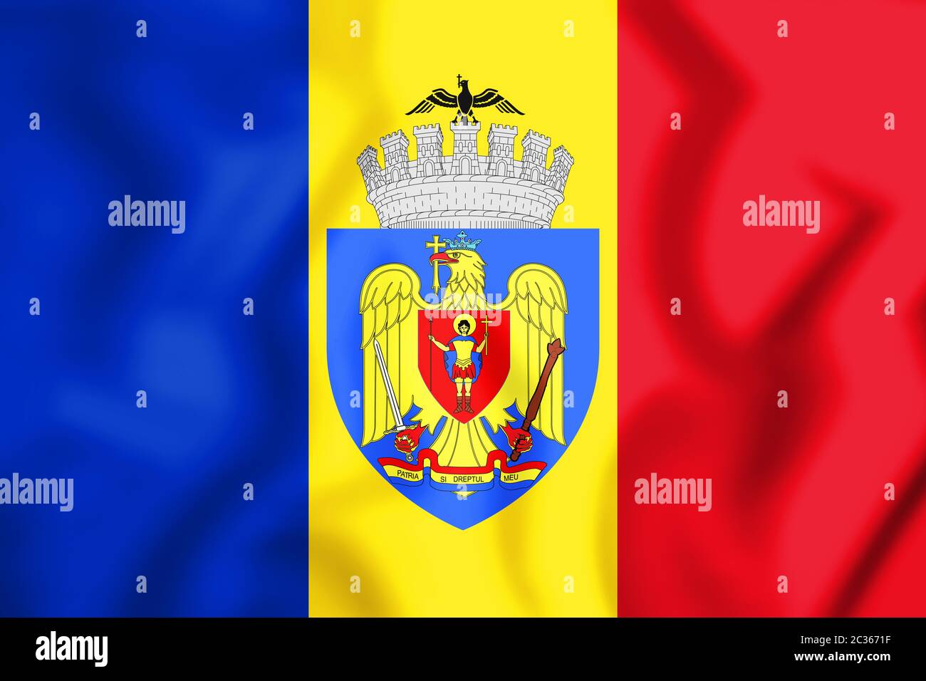 3D Flag of Bucharest, Romania. 3D Illustration Stock Photo - Alamy