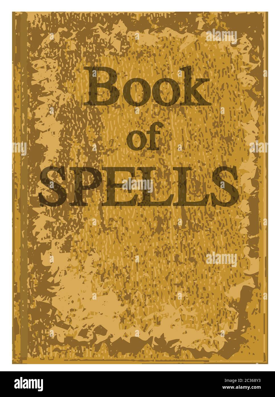 Old leather and worn front cover of a book of spells over a white ...
