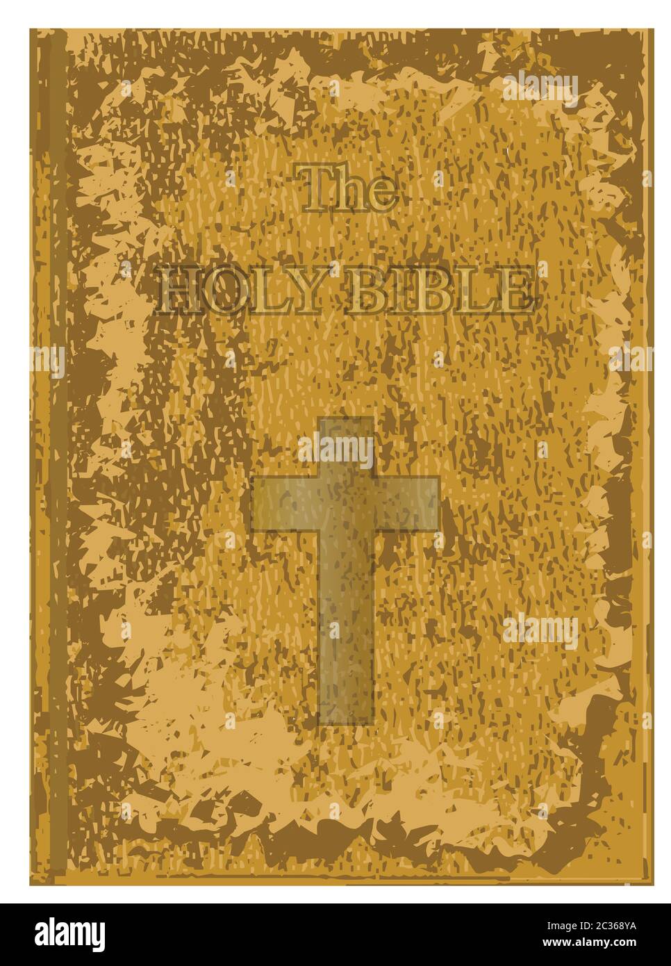 Old leather and worn front cover of The Holy Bible over a white ...