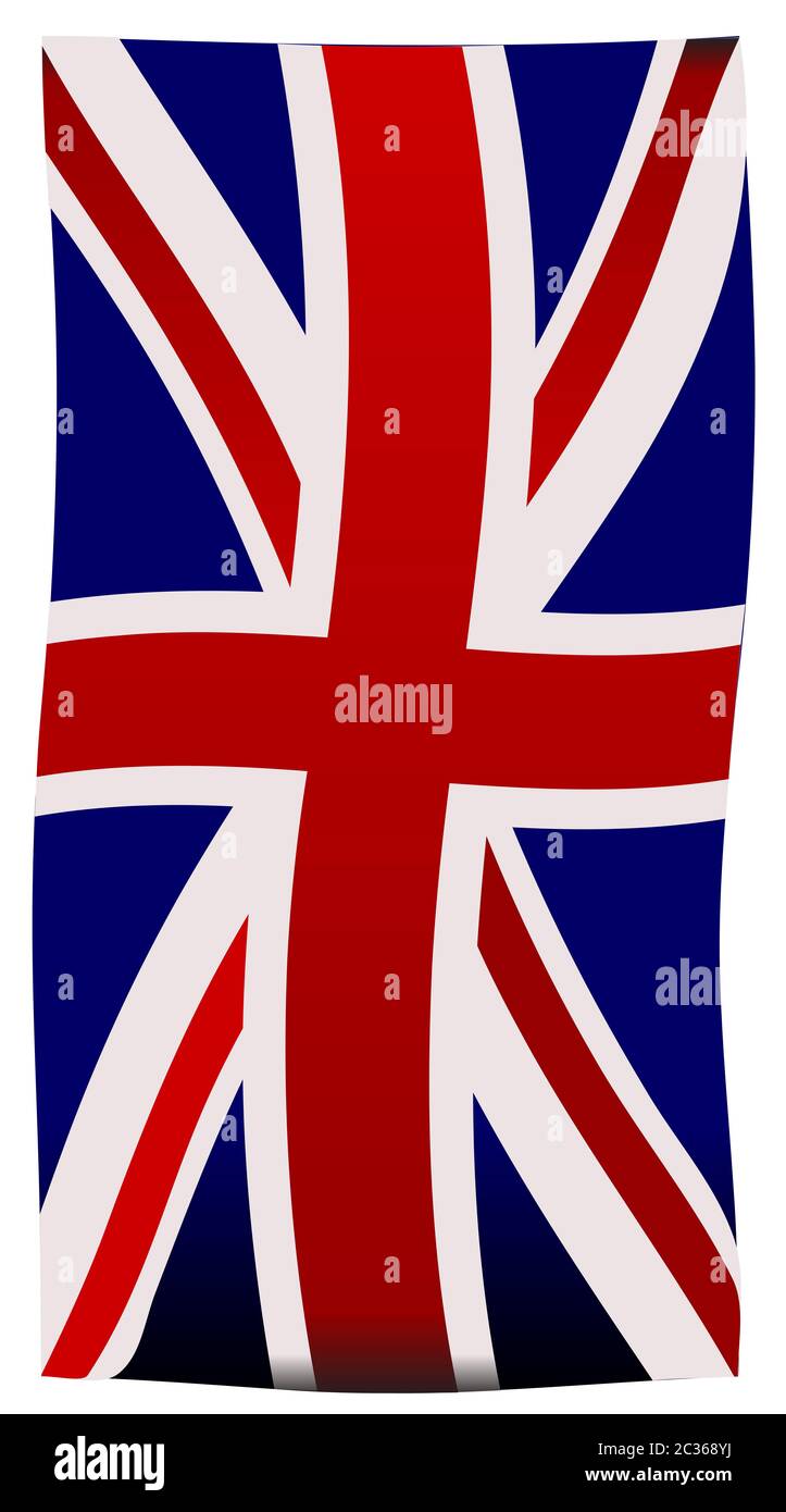 The flag of Great Britain verticaly hanging and isolated on a white ...