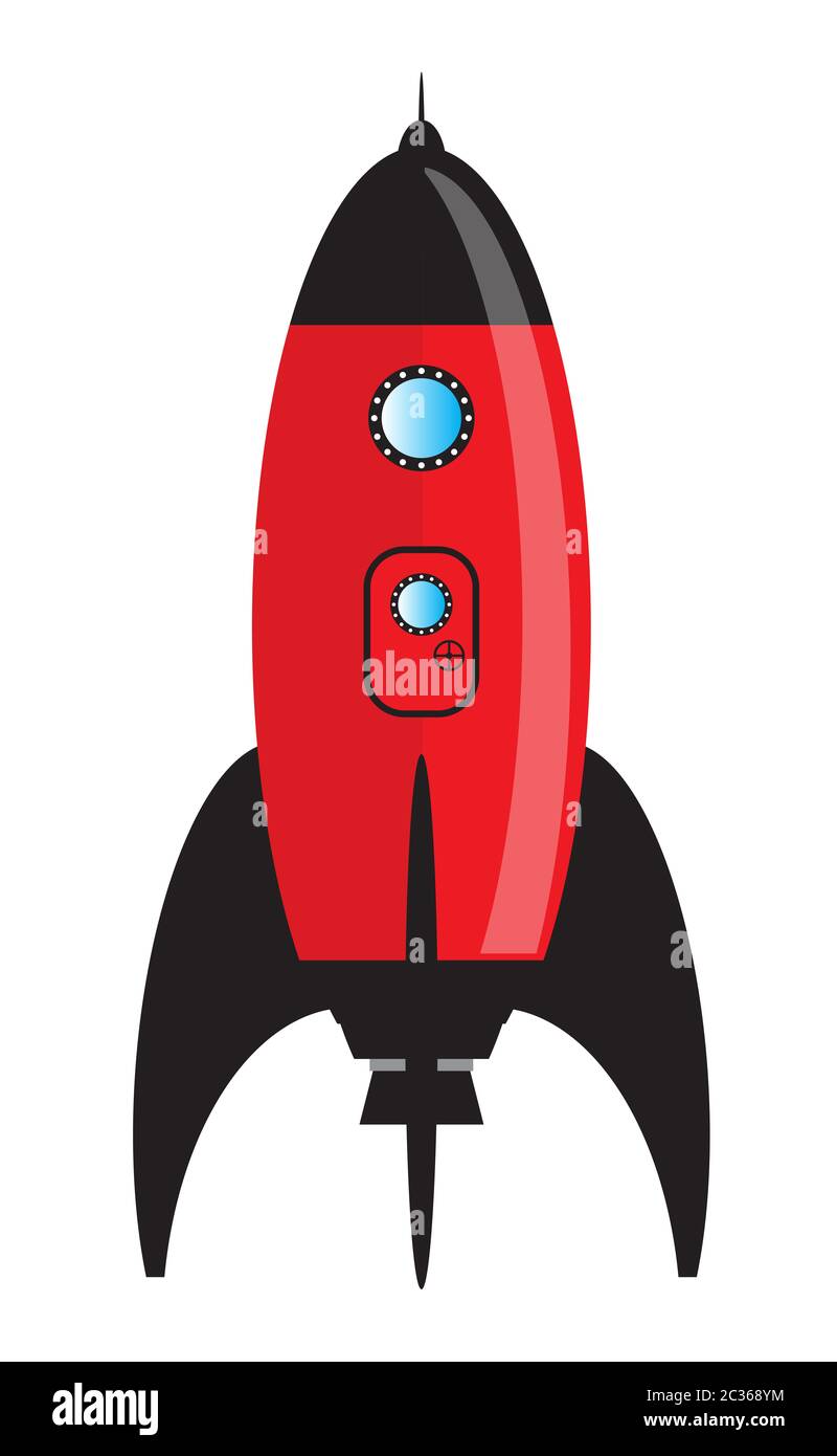 A cartoon style red spaceship over a white background Stock Photo - Alamy
