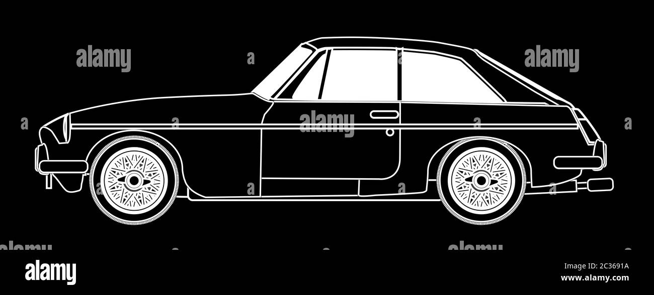A traditional styled British coupe style sports car in white outline ...