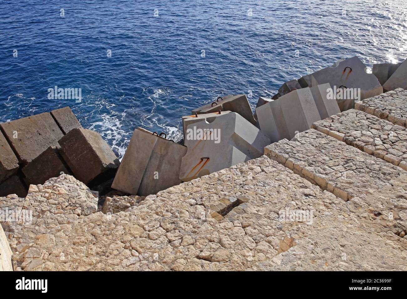 Blocks of Concrete Breakwall Floods Sea Defence Stock Photo - Alamy