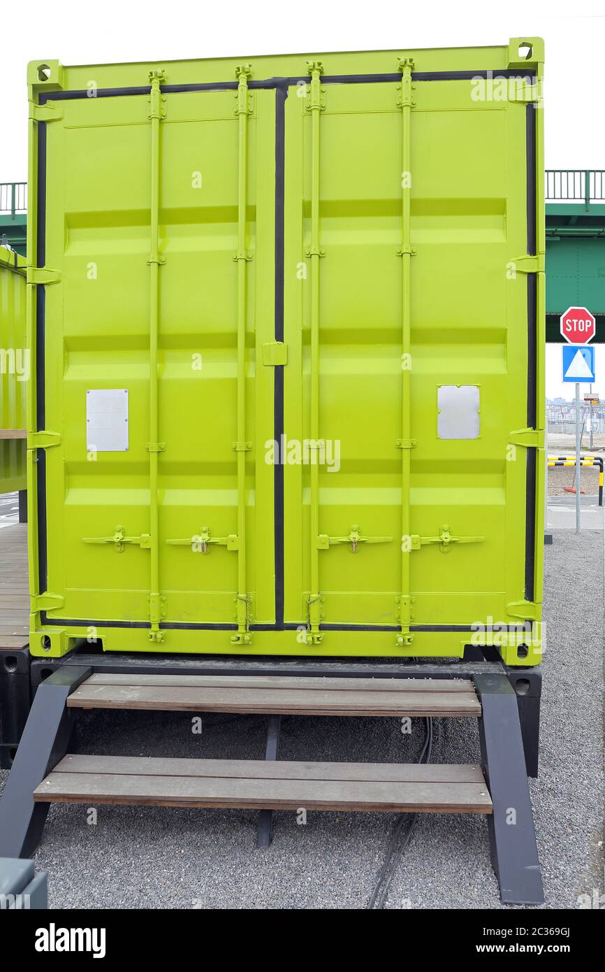 Closed Doors at Green Cargo Container Stock Photo - Alamy