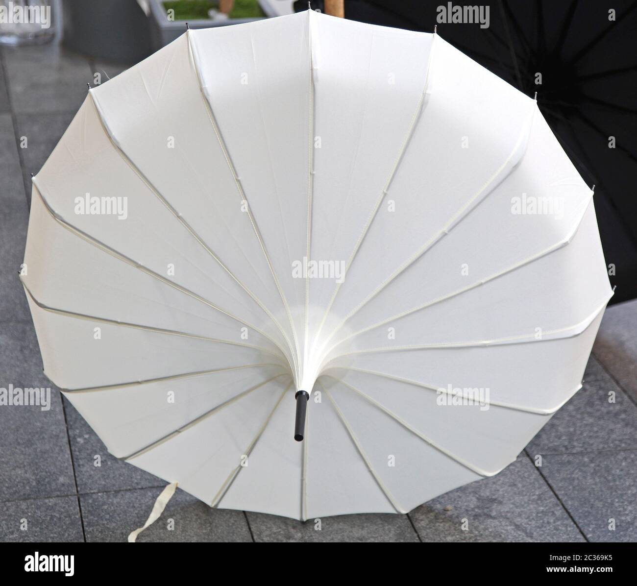 Top View of Minimalistic White Parasol Open Stock Photo - Alamy