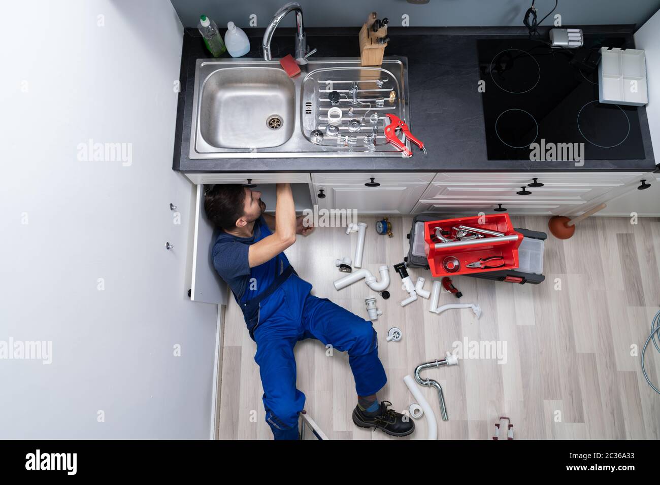 High angle view male plumber hi-res stock photography and images - Alamy