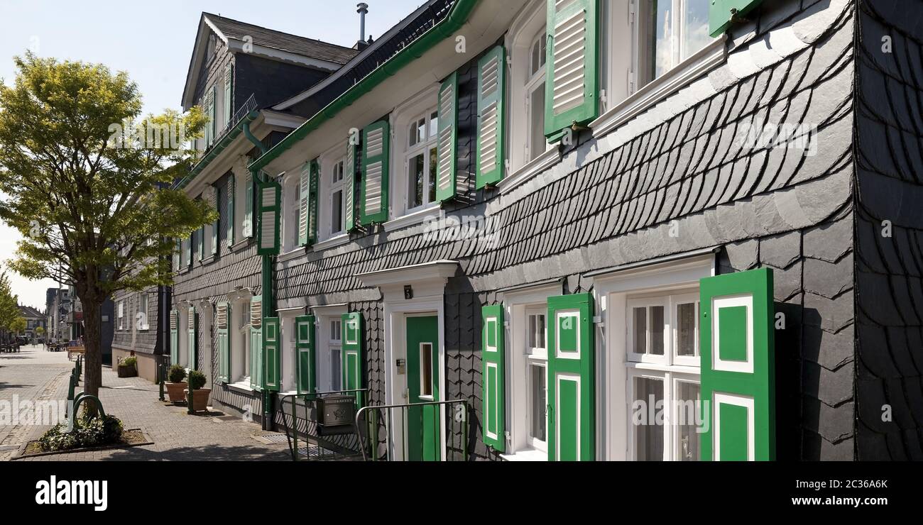 Half-timbered houses, the colors black, white and green, Radevormwald ...