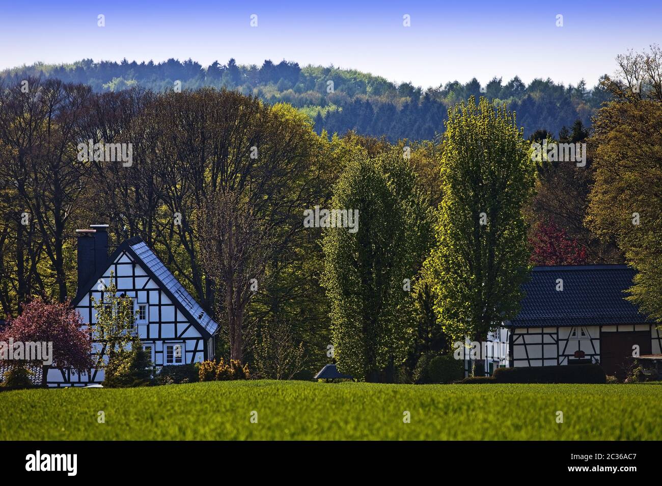 Lorenzhaus in spring, Radevormwald, Bergisches Land, North Rhine ...
