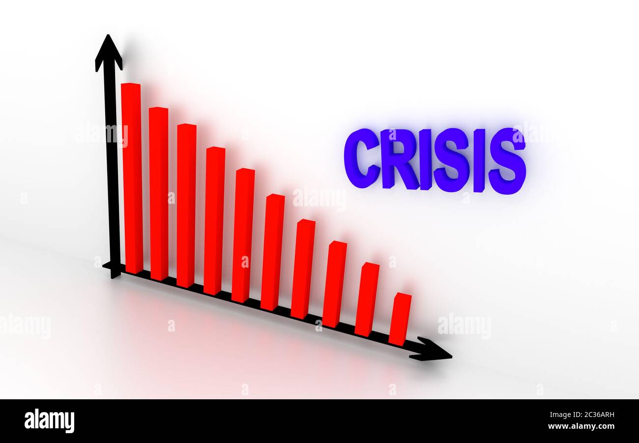 In the illustration showing falling down graph and write crisis. 3D ...