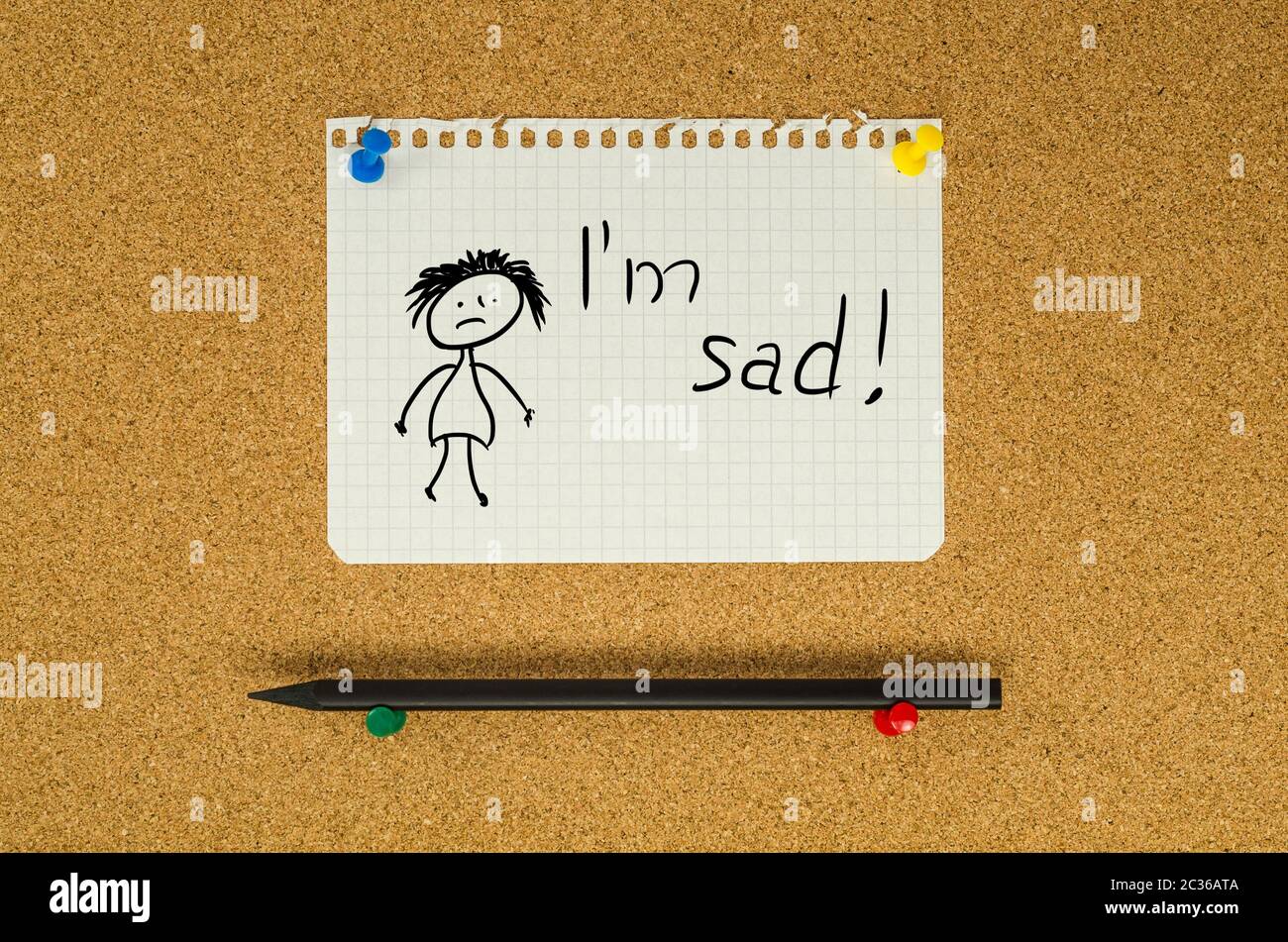 I'm sad text note message pin on bulletin board Stock Photo - Alamy