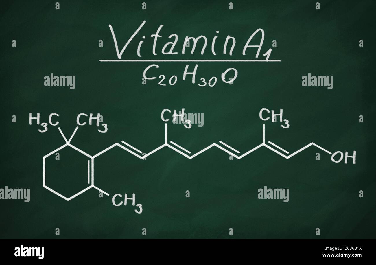 Structural model of Vitamin A1 (retinol) on the blackboard Stock Photo ...