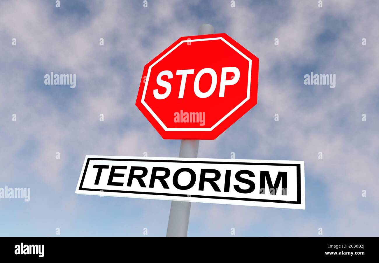 The road sign with text stop terrorism. 3D rendering Stock Photo - Alamy