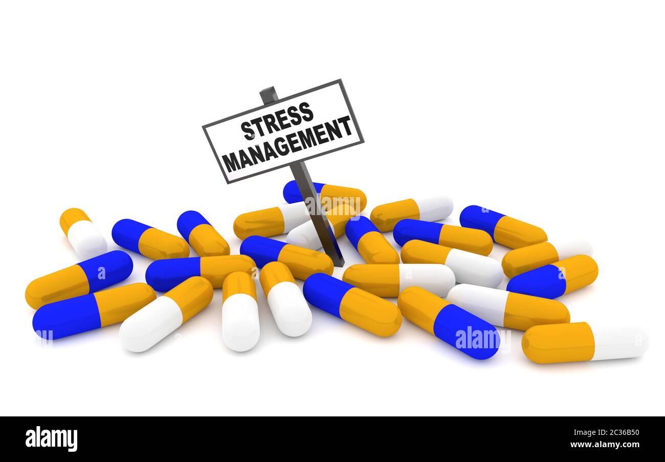 Stress management pills concept with pills isolated on white background ...