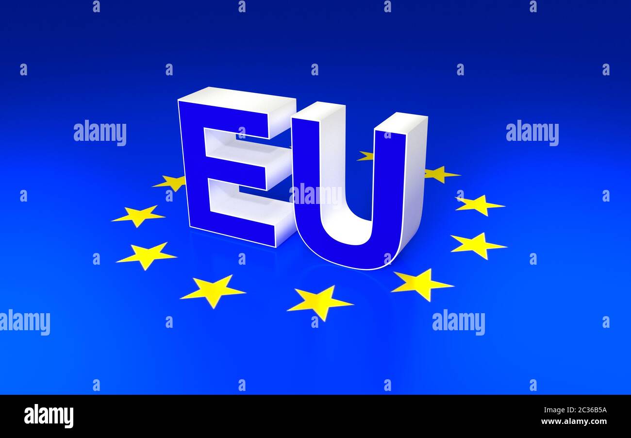 Illustration text of EU and Europe Union flag. 3D rendering Stock Photo ...