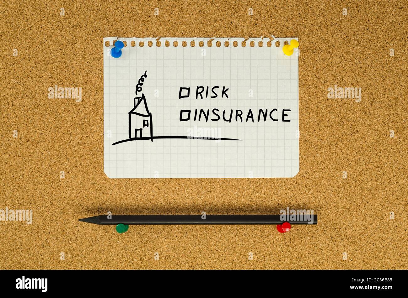 Risk and insurance text note message pin on bulletin board Stock Photo ...
