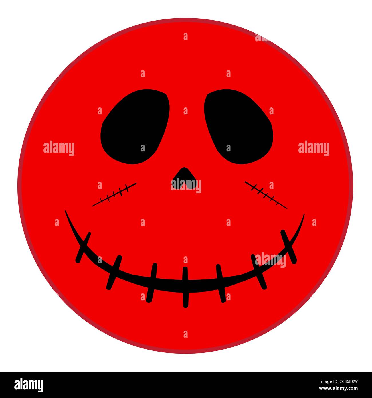 An evil zombie smile red face button isolated on a white background ...