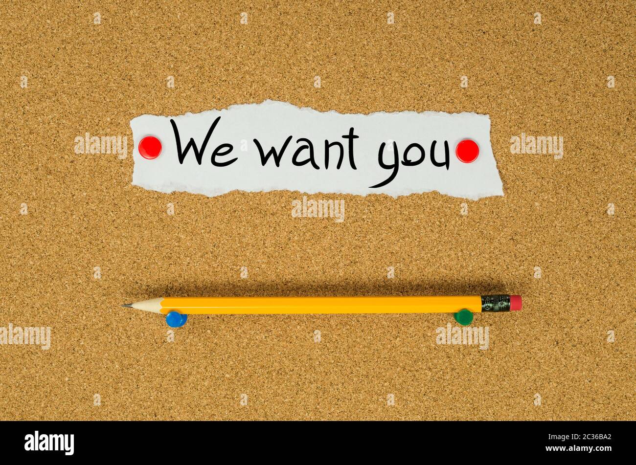 We want you text note message pin on bulletin board Stock Photo - Alamy