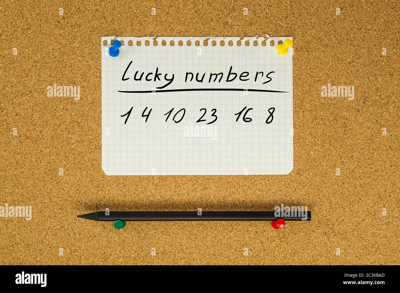Lucky numbers note message pin on bulletin board Stock Photo - Alamy