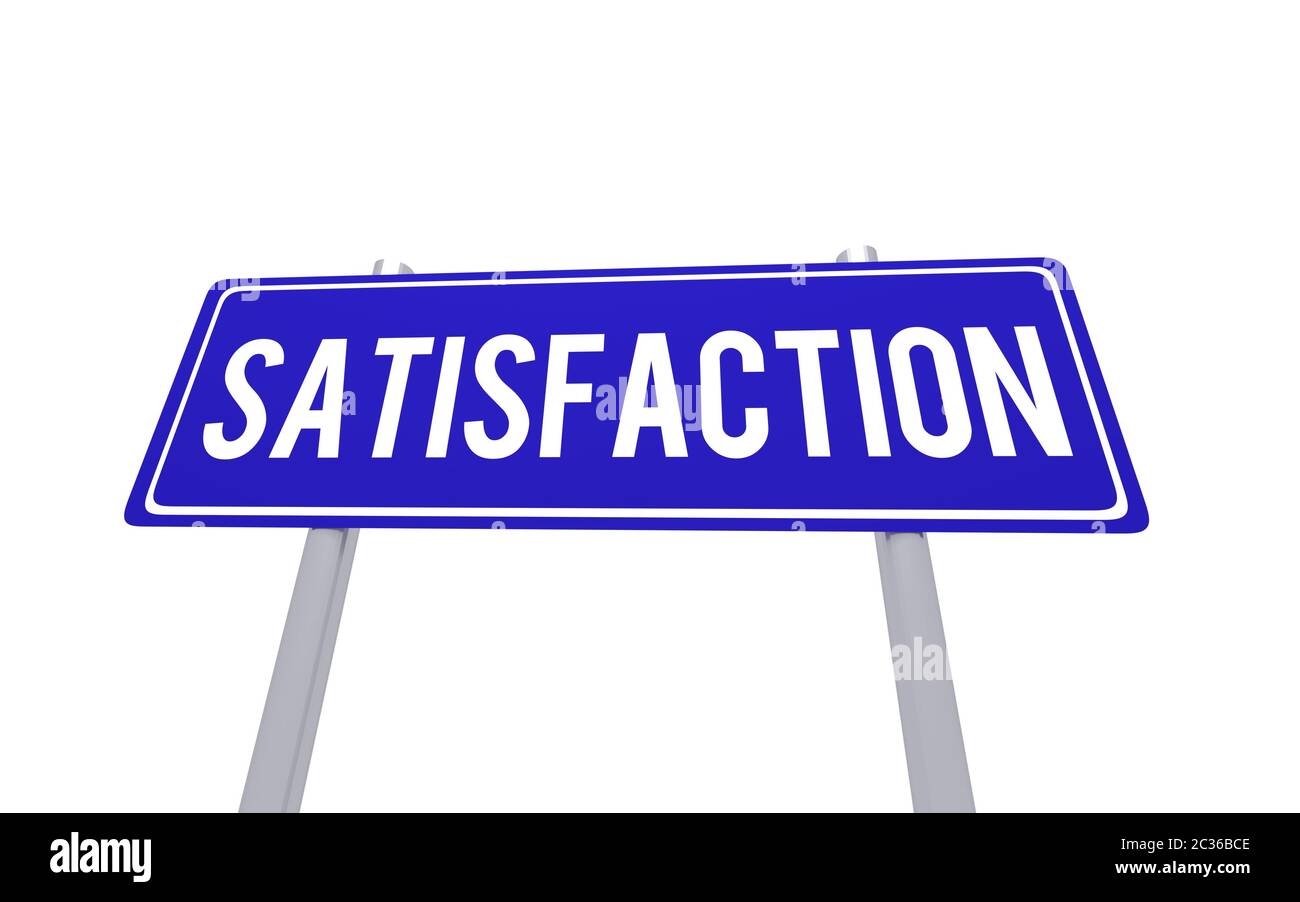 Blue sign satisfaction isolated on the white background Stock Photo - Alamy