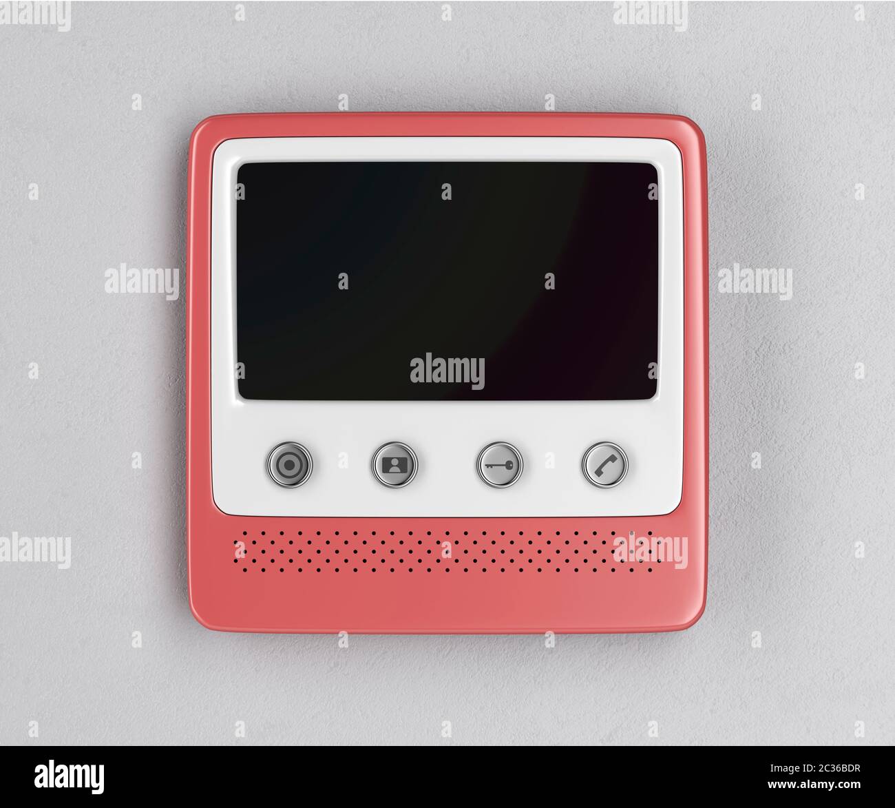 Front view of video intercom on gray wall Stock Photo - Alamy