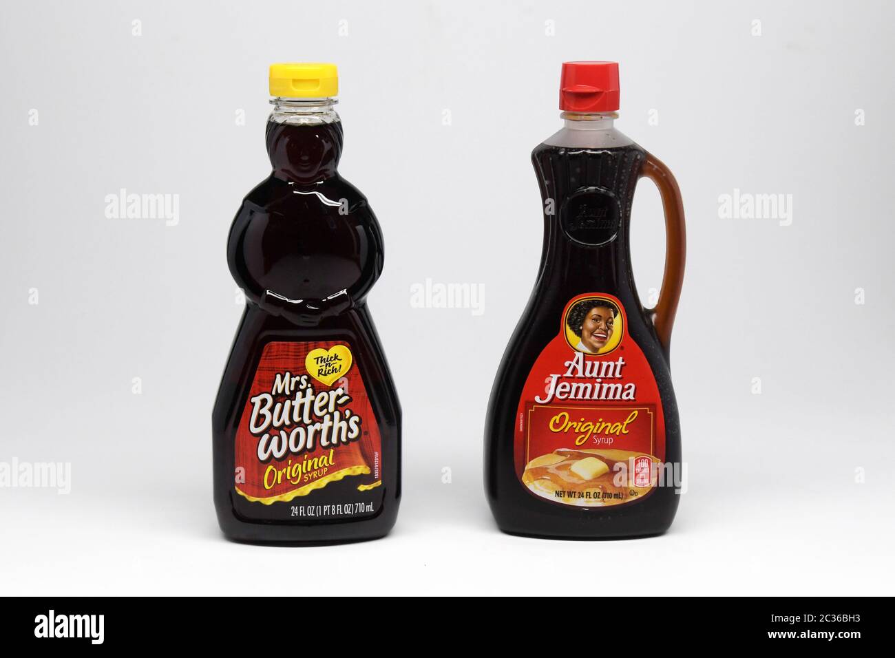 Mrs. Butterworth's original syrup 24 fl. oz. bottle (left) and Aunt ...