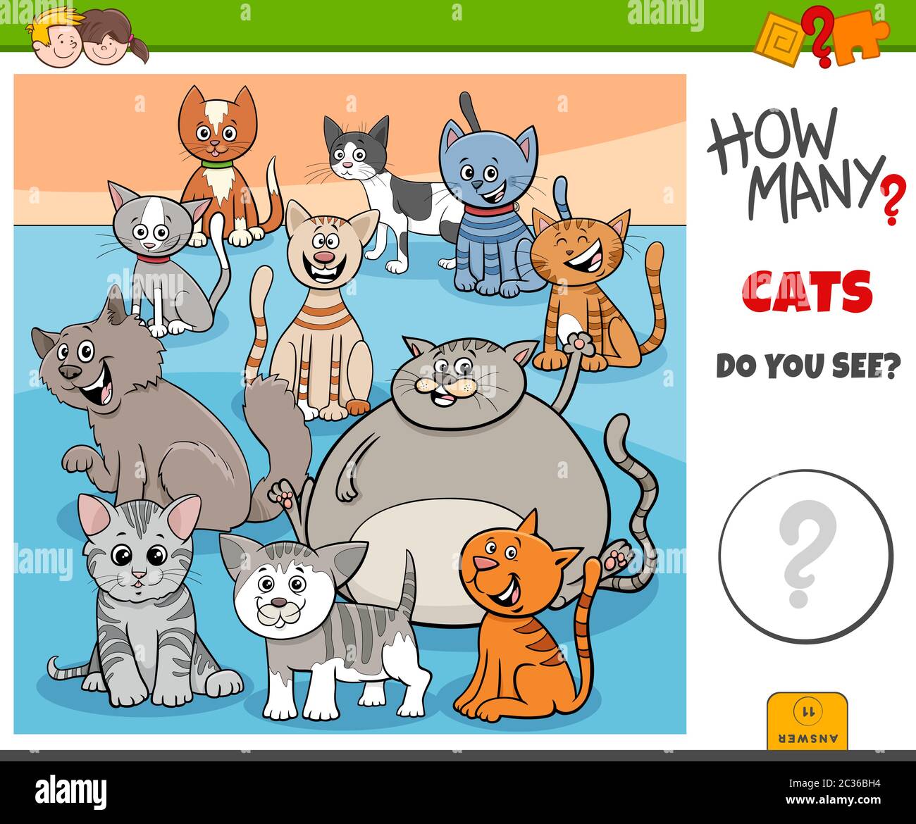 how many cats educational task for kids Stock Photo - Alamy