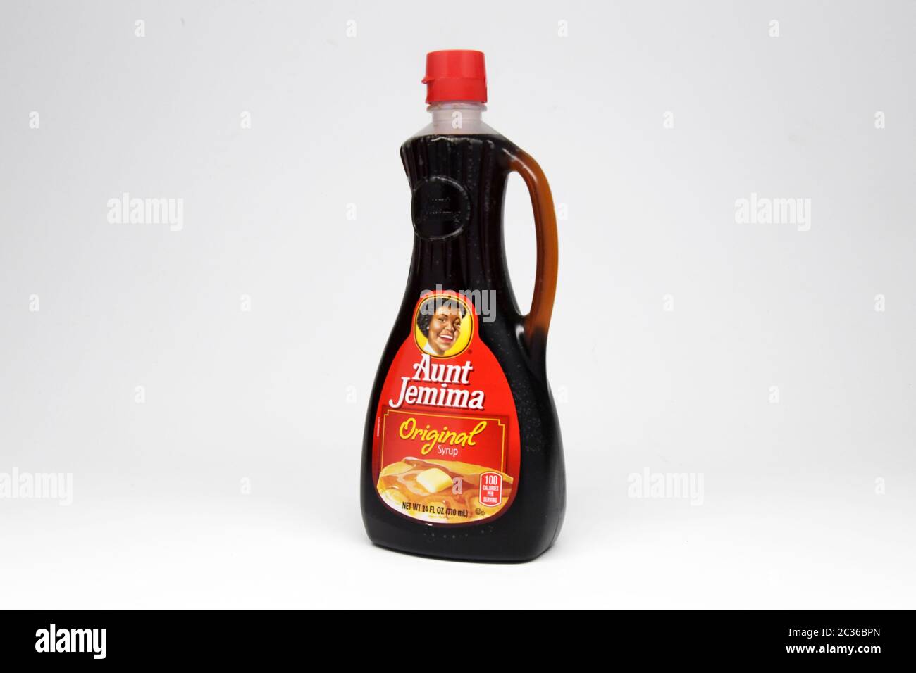 Detailed view of Aunt Jemima original syrup 24 oz bottle, Wednesday ...