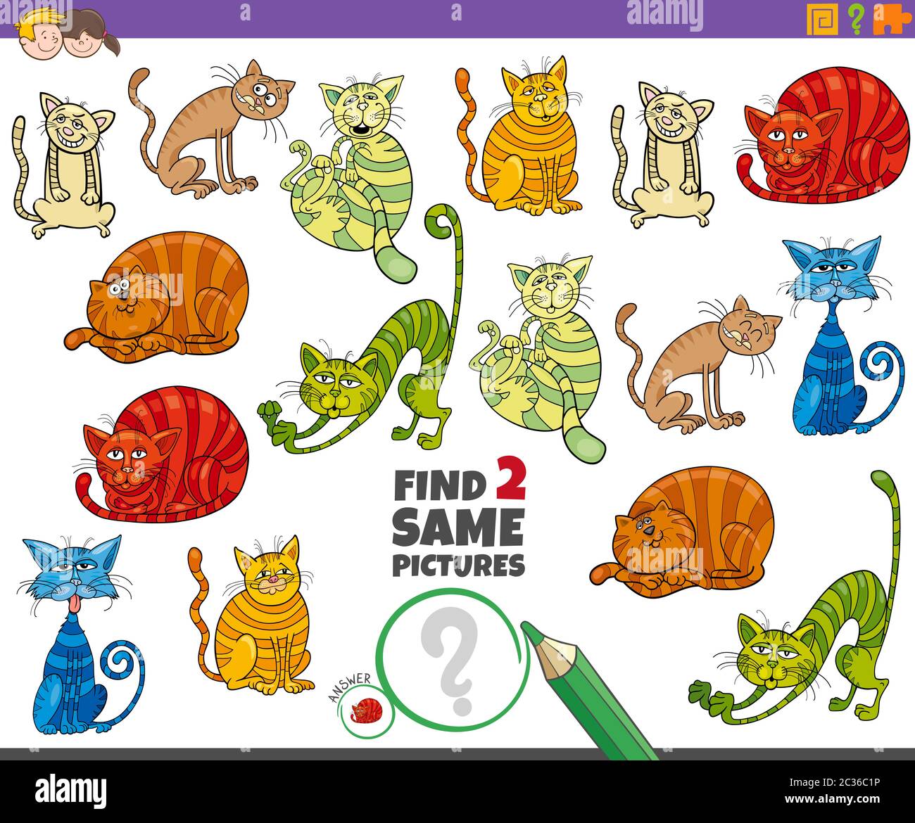 find two same cats educational task for kids Stock Photo - Alamy