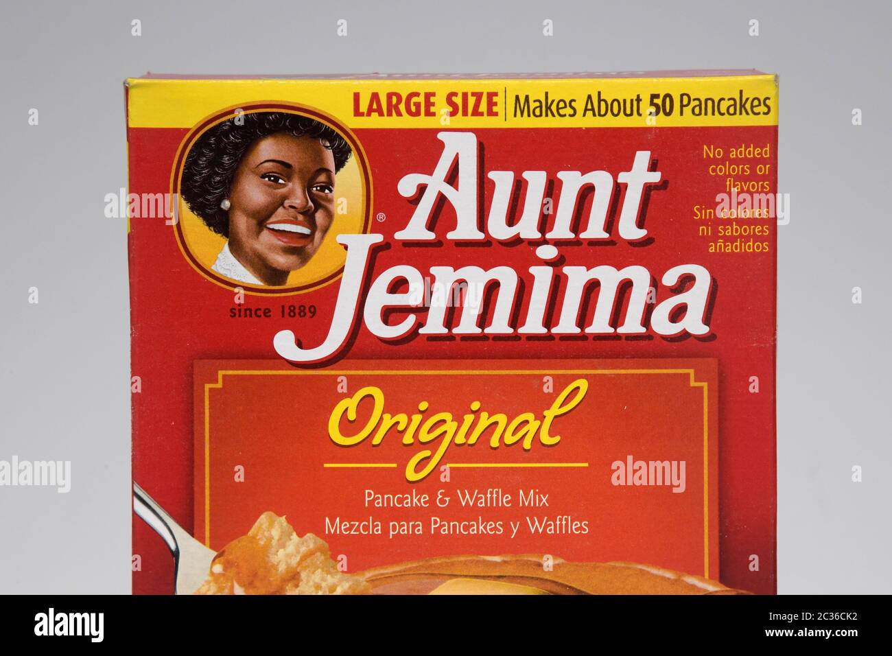 Detailed view of Aunt Jemima original pancake and waffle mix 32. oz box ...
