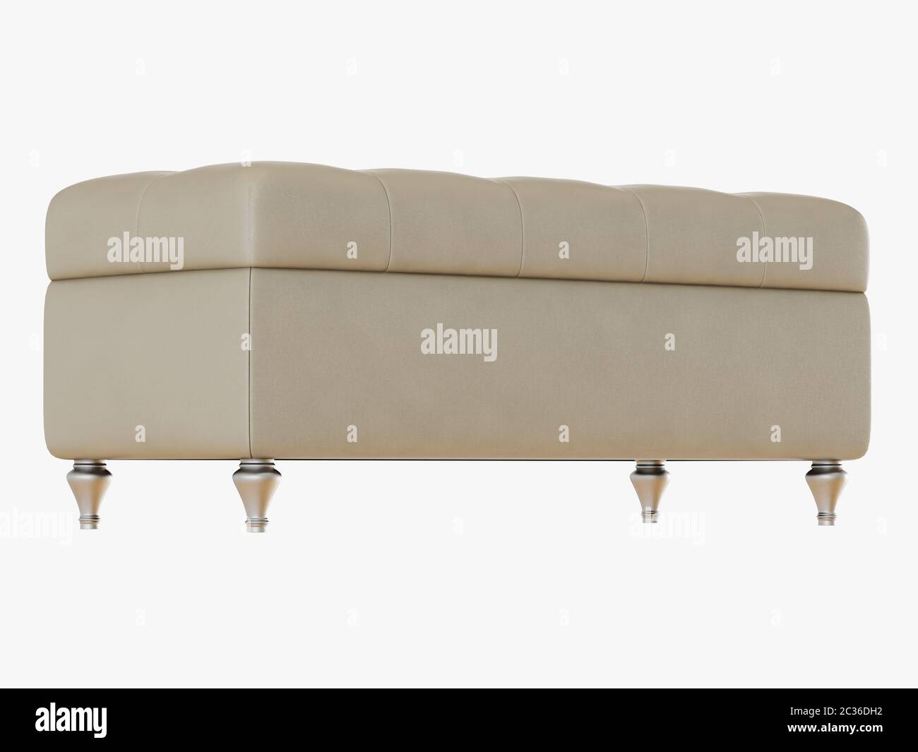 Beige leather bench capitone white isolated background 3d rendering ...
