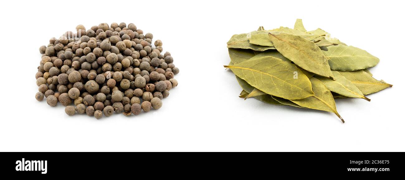A close-up shot of two different spices isolated on white background ...