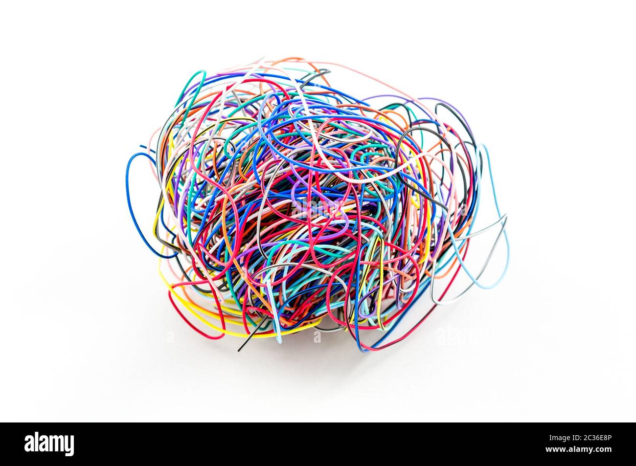 A ball of colourful cables isolated on white background Stock Photo - Alamy