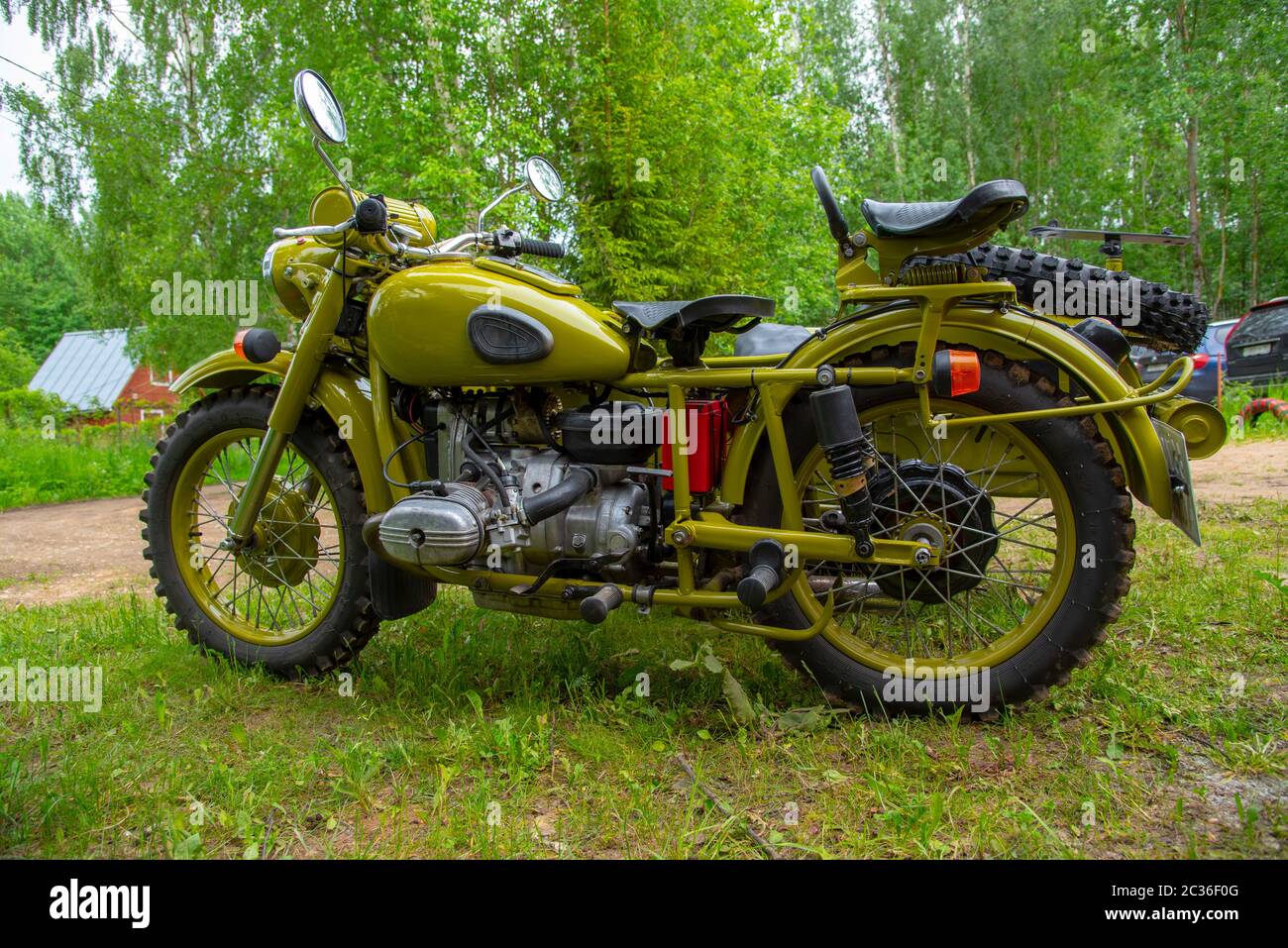 Restored bright green retro motorcycle with sidecar Stock Photo - Alamy