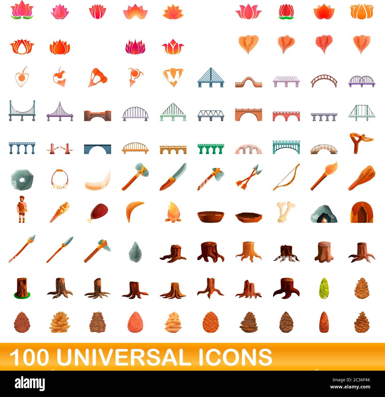 100 universal icons set. Cartoon illustration of 100 universal icons ...