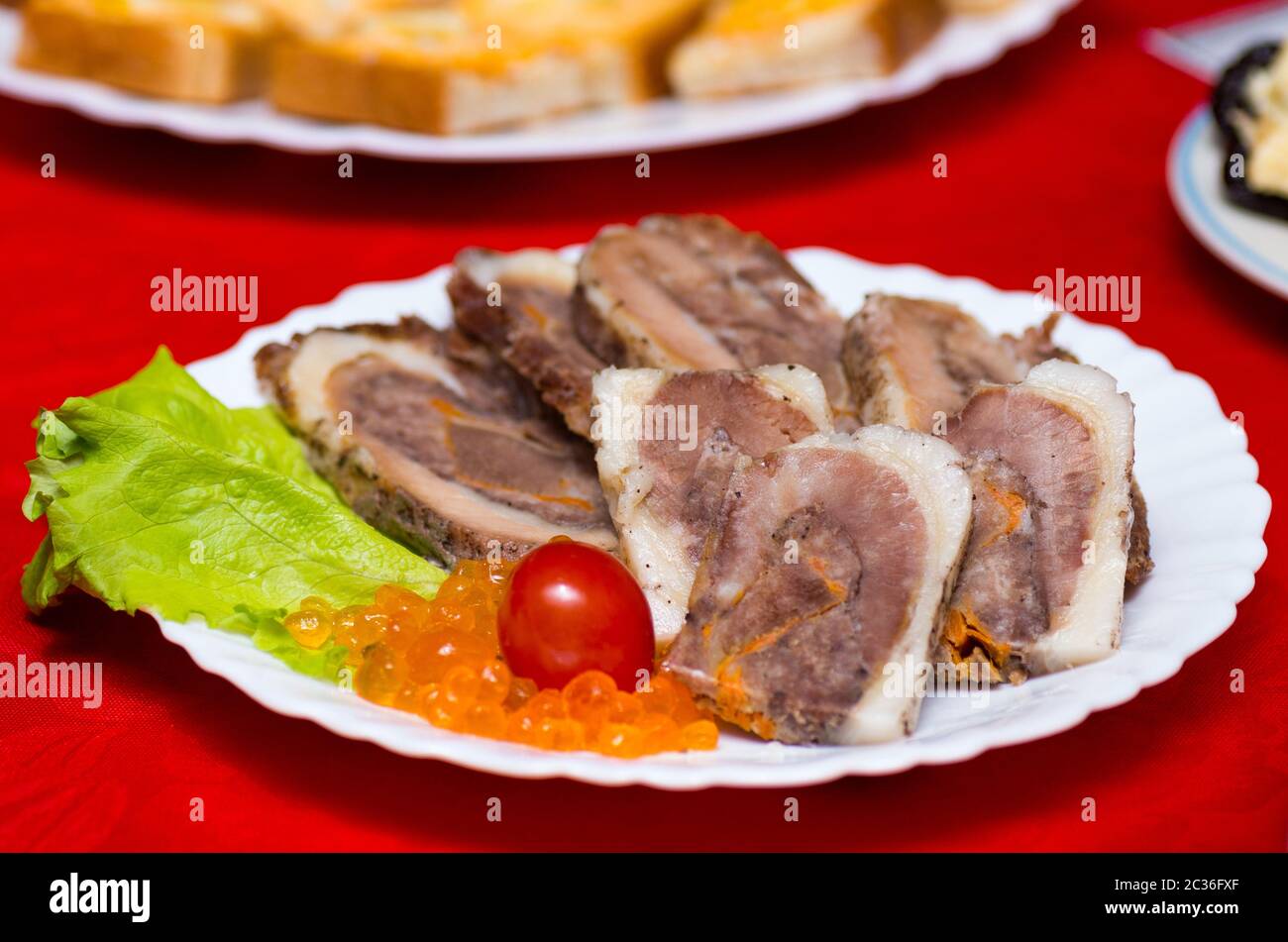 The roll meat snacks. Home the bacon Stock Photo - Alamy