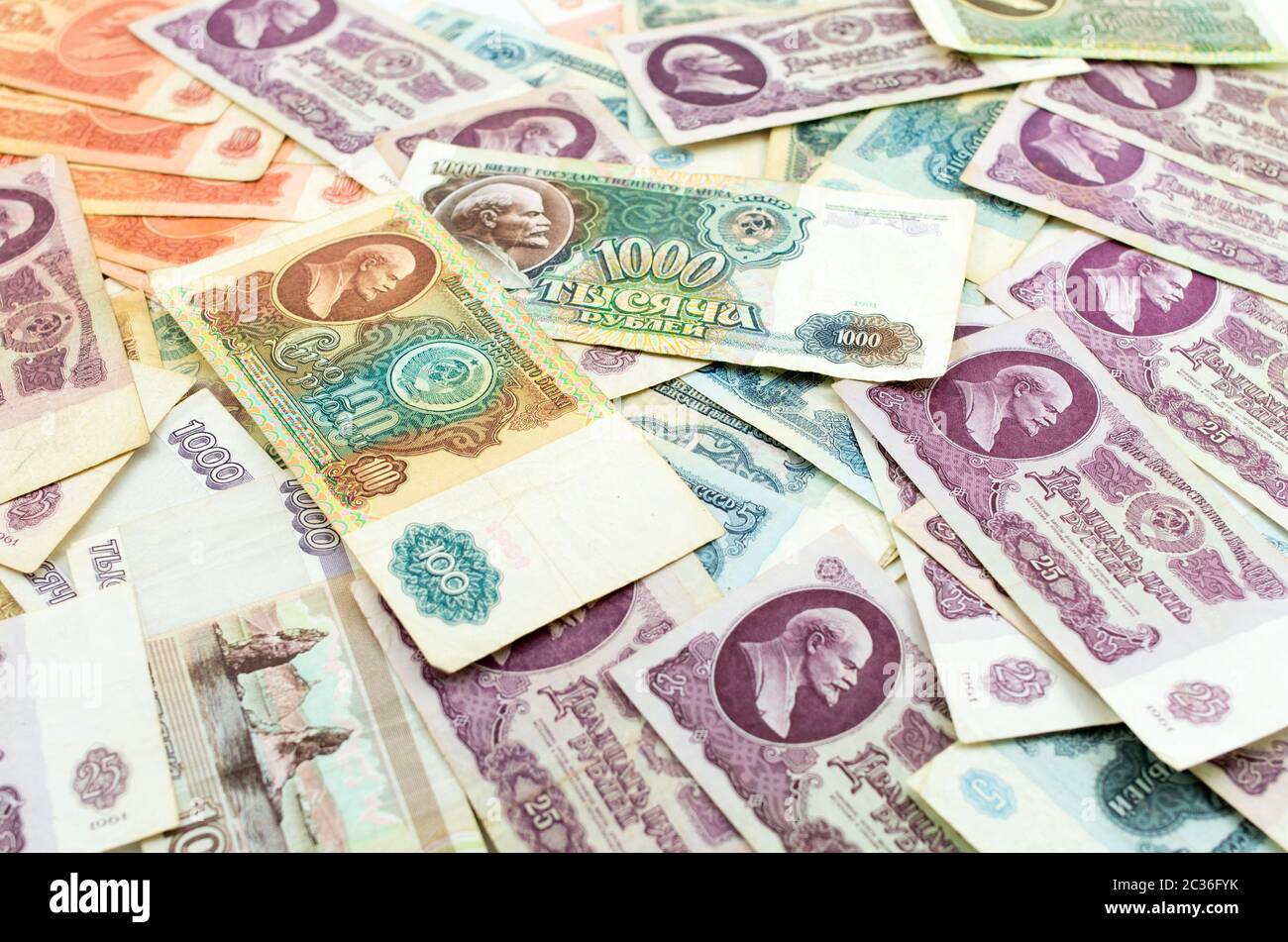 The photo of old Russian ruble banknotes. Image can be used as ...