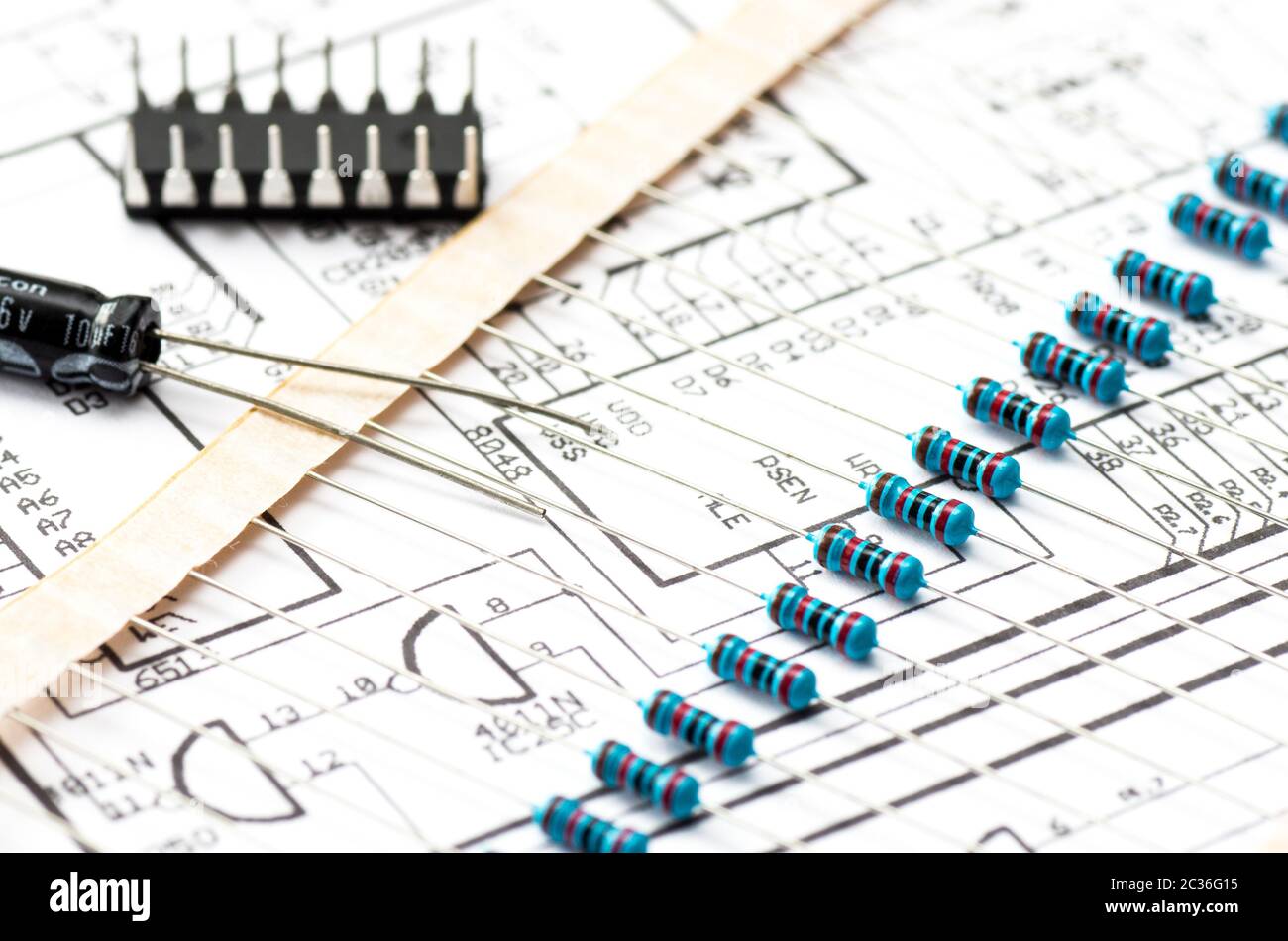 The strip of resistors placed on the drawing with the electric scheme ...