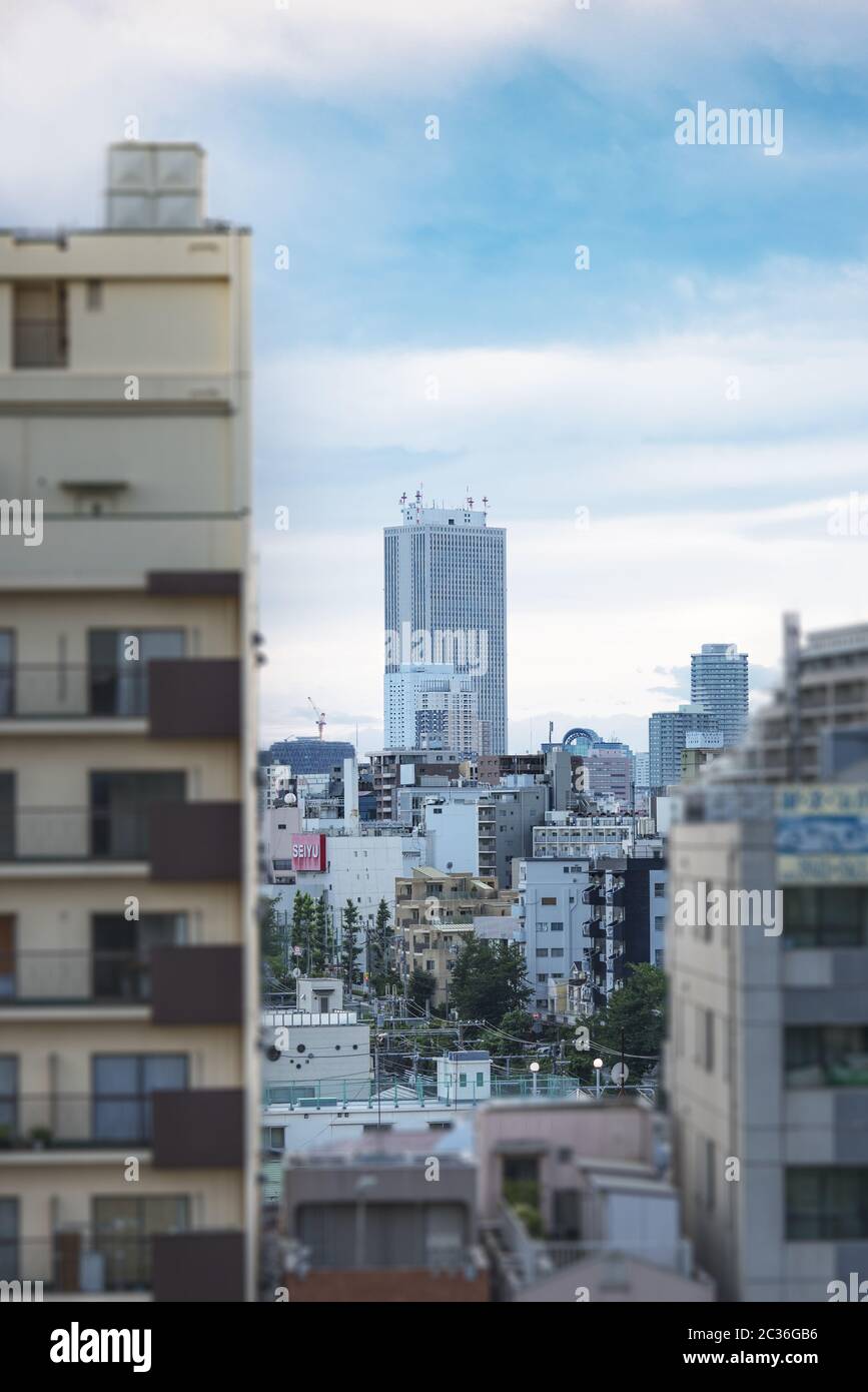 View of Sunshine building in Ikebukuro from Komagome station in Tokyo ...