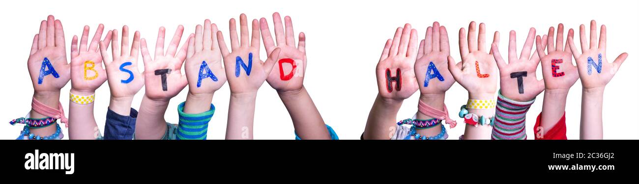 Children Hands Building Colorful German Word Abstand Halten Means Keep ...