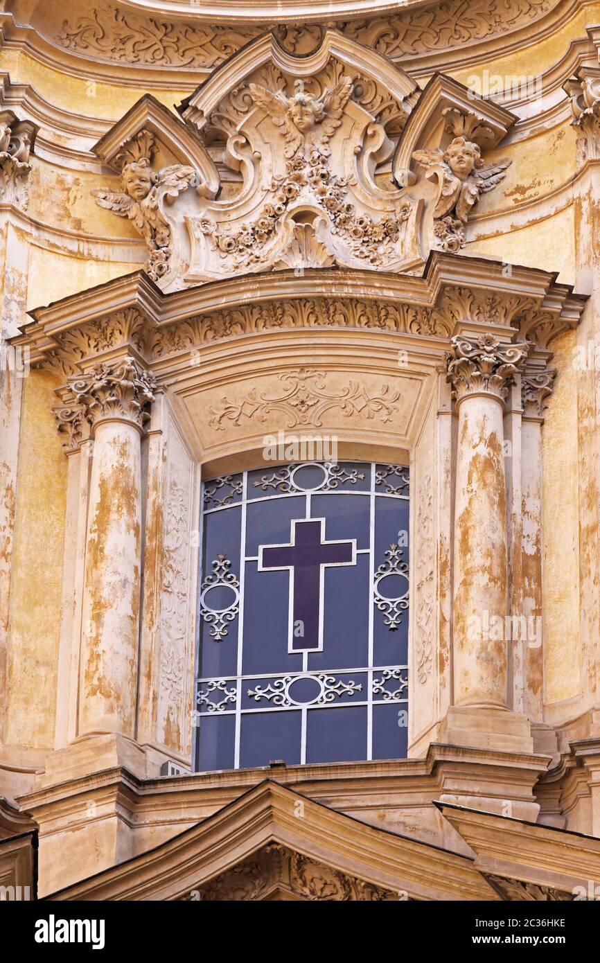 Catholic church window with cross in Rome Stock Photo - Alamy
