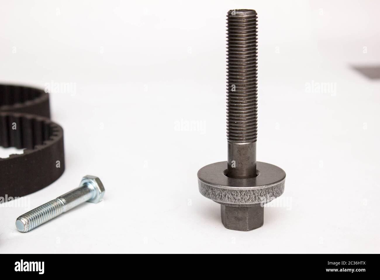 Repair kit: gear belt and bolts isolated on a white background Stock ...