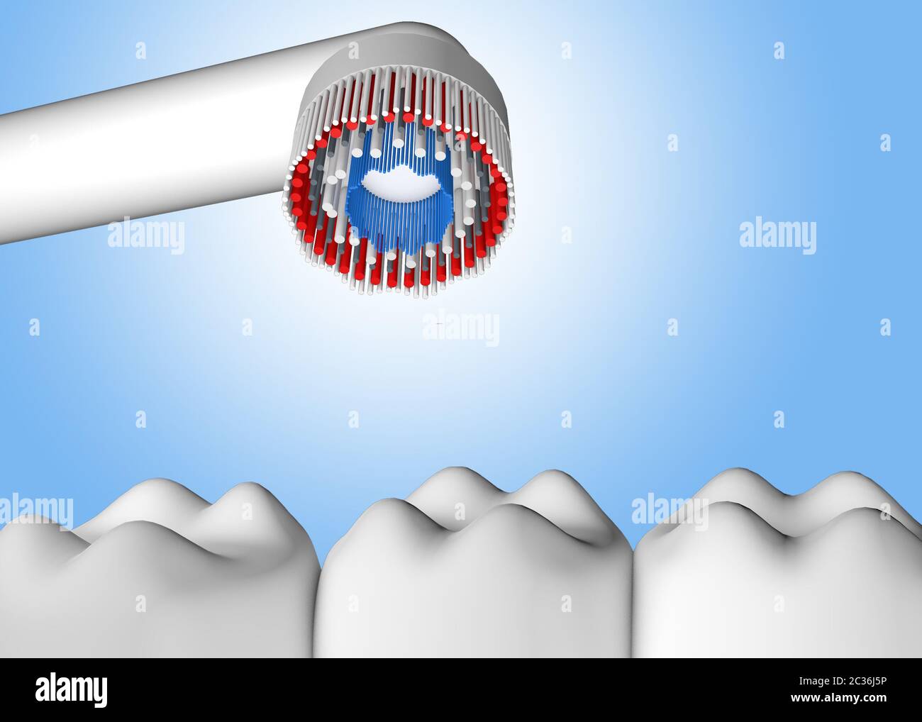 3d render illustration of electric toothbrush over copy space and teeth ...