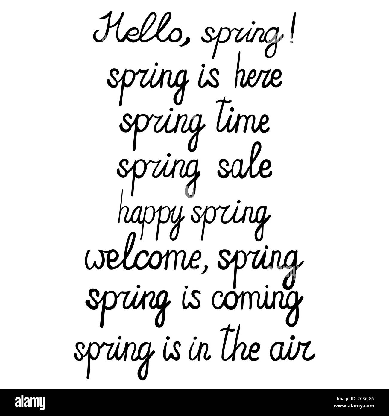 set of hand-written spring phrases - black ink Stock Photo - Alamy