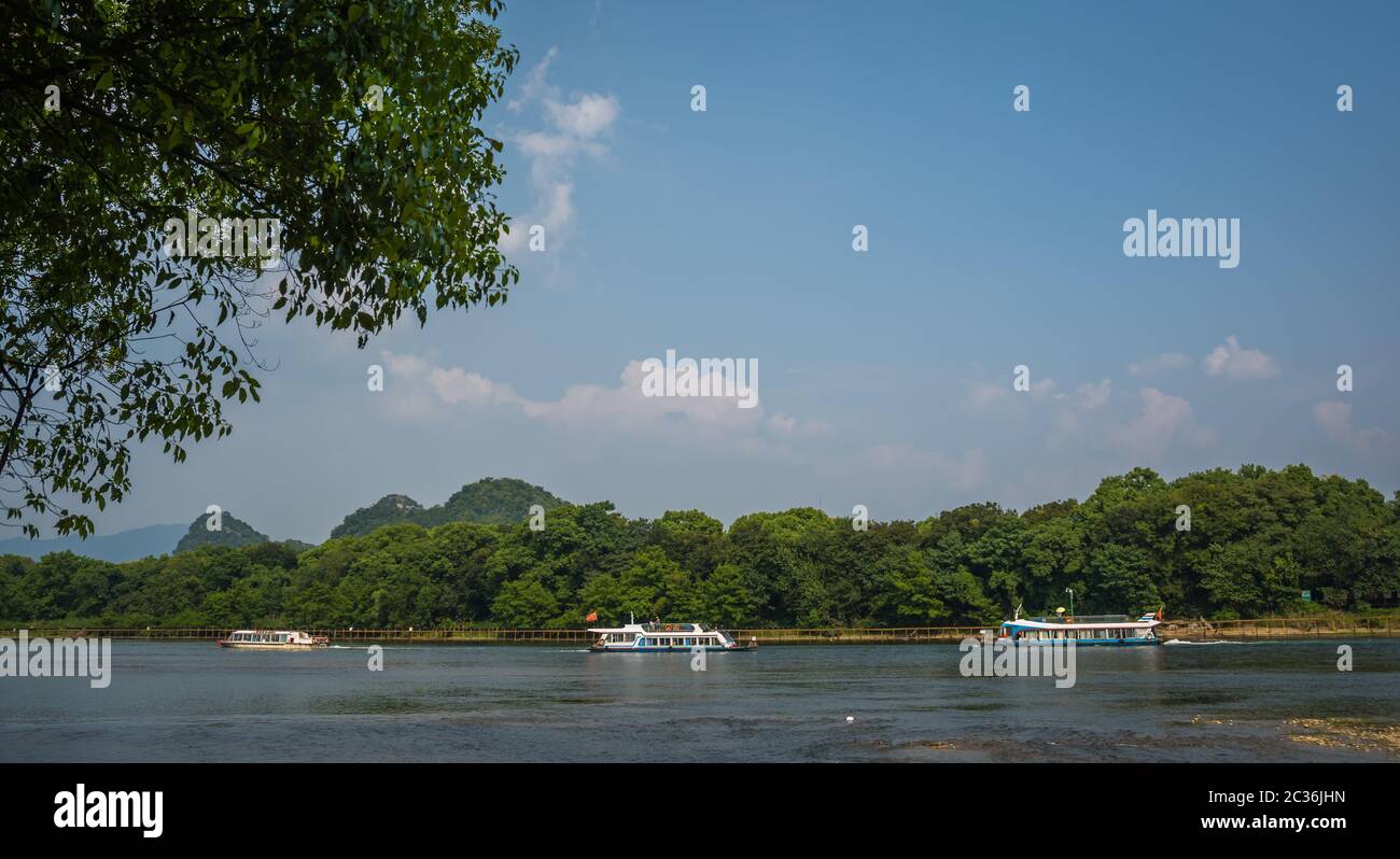 Guilin, China - August 2019 : Small local passenger boats sailing on ...