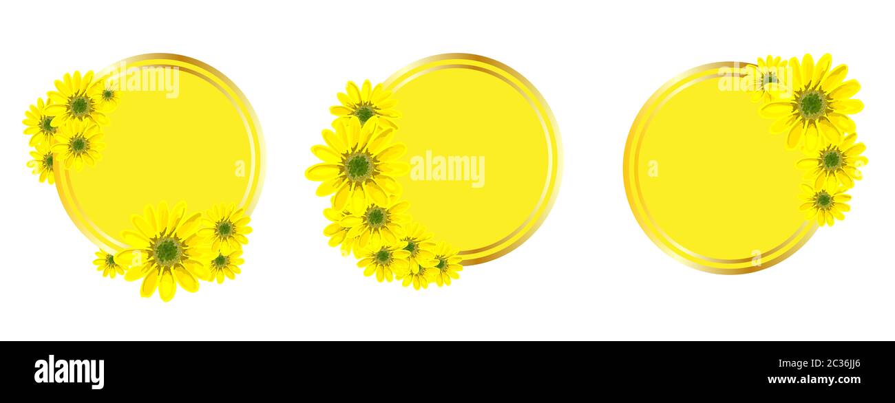 Vector round background for an inscription. Yellow pattern with flowers ...