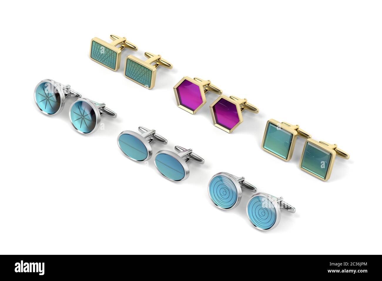 Rows with different styles of cufflinks on white background Stock Photo ...