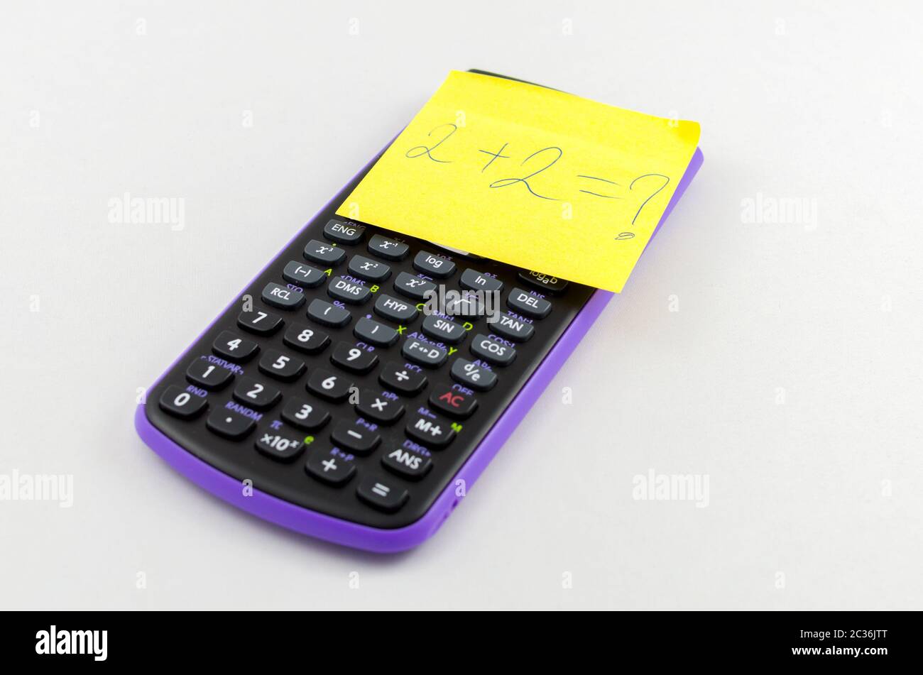 Calculator and yellow sticky note on the calculator Stock Photo - Alamy