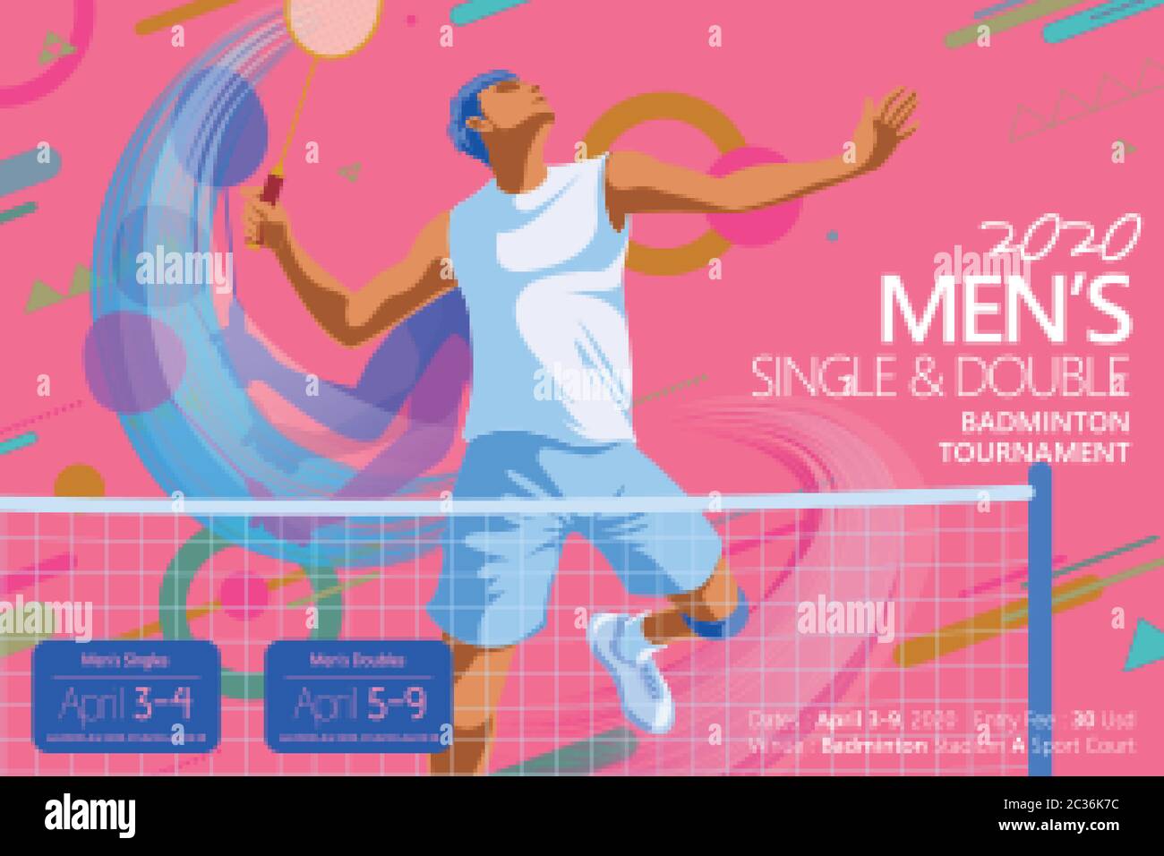 Badminton tournament poster template, side view of a player jumping ...