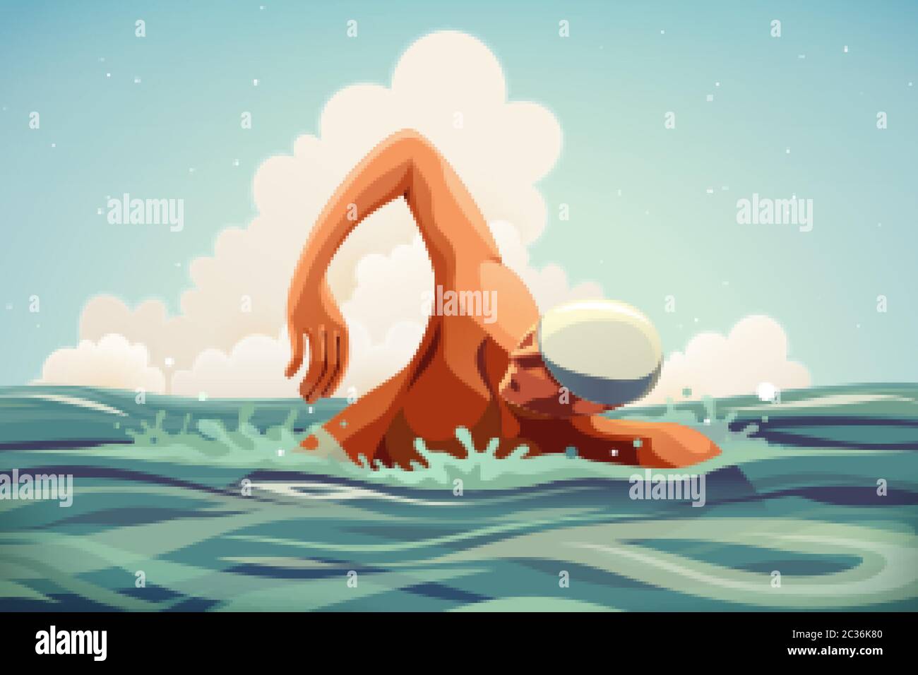 Professional athlete doing freestyle swimming in open water ...