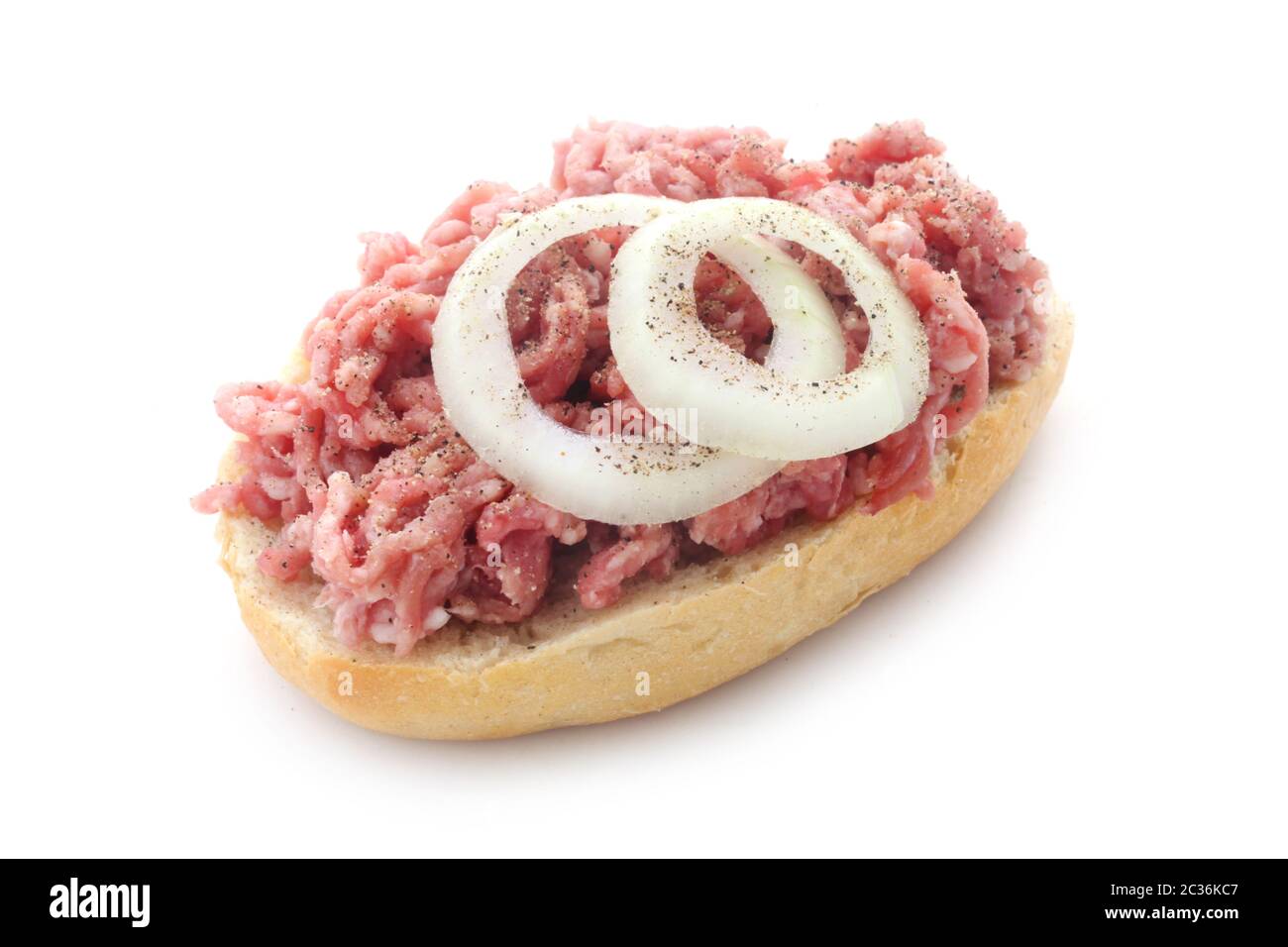 German Snack - Seasoned Minced Pork On A Roll Stock Photo - Alamy